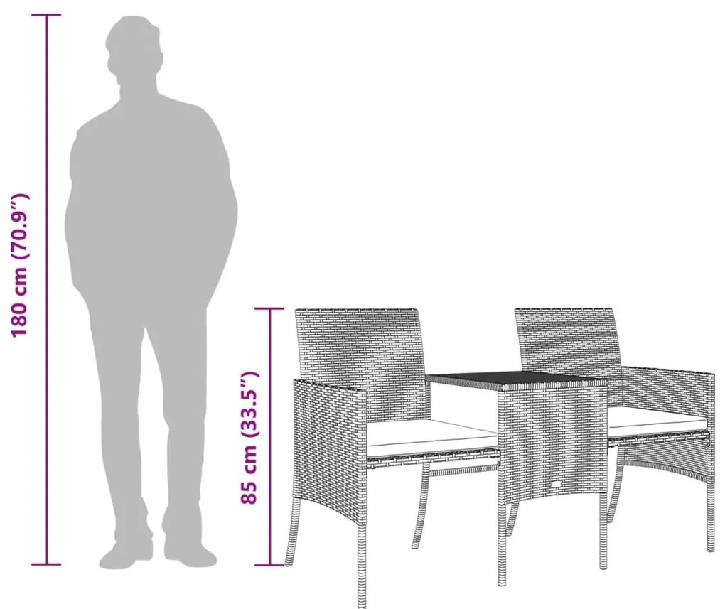 vidaXL Marketos 2místná zahradní pohovka se stolkem a otomany polyratan hnědá