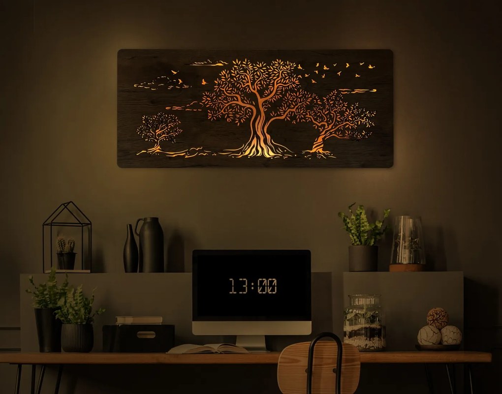 Li-Go "Tři olivy" světelný obraz 230V 90x40 cm provedení povrchu: dub světlý