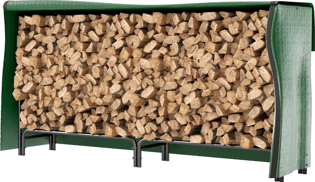 Stojan na palivové dřevo Outsunny 200x36x99 cm nastavitelný s vodoodpudivým krytem na palivové dřevo na zahradě a terase z kovu Černá