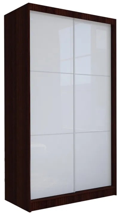 Expedo Skříň s posuvnými dveřmi BIBIANA+ Tichý dojezd, wenge/bílé sklo, 150x216x61