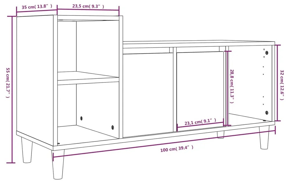 TV skříňka hnědý dub 100x35x55 cm kompozitní dřevo - Default Title