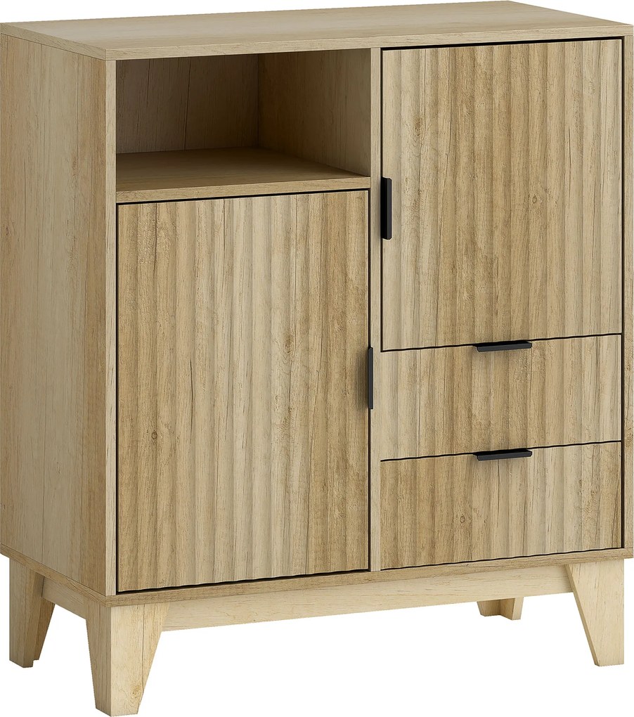 HOMCOM komoda se 2 dveřmi a 2 zásuvkami, Soft-Close, 80×40×90 cm, vzhled přírodního dřeva