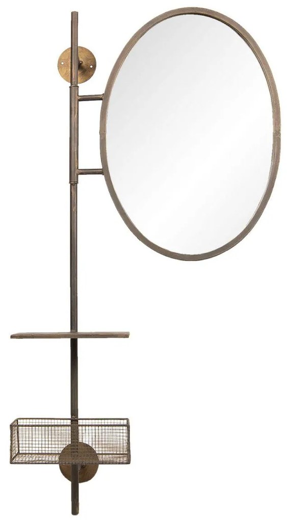 Nástěnné zrcadlo s poličkou a košíkem 55 x 20 x 105 cm