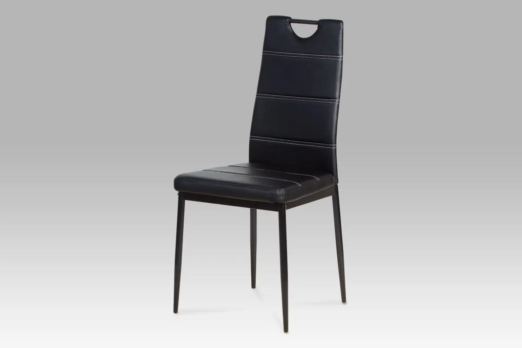 Artium Jídelní židle koženka černá / černý lak - AC-1220 BK