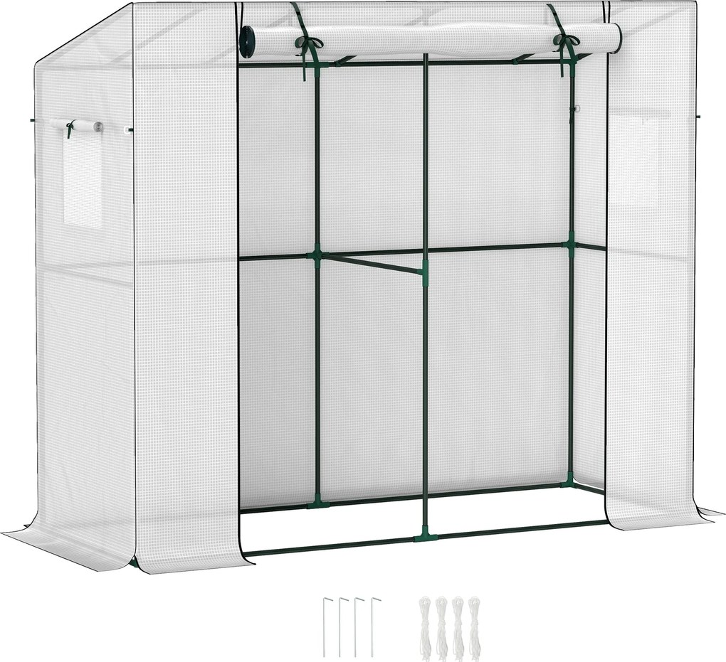 Skleník Outsunny s rolovacími dveřmi a 2 okny, zimní ocelový rám, studený rám pro balkon, zahradu, dům pro rajčata s UV ochranou 200x76x170cm pro zele