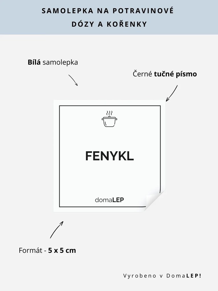 Samolepka na kořenky FENYKL bílá 5 × 5 cm tučné písmo