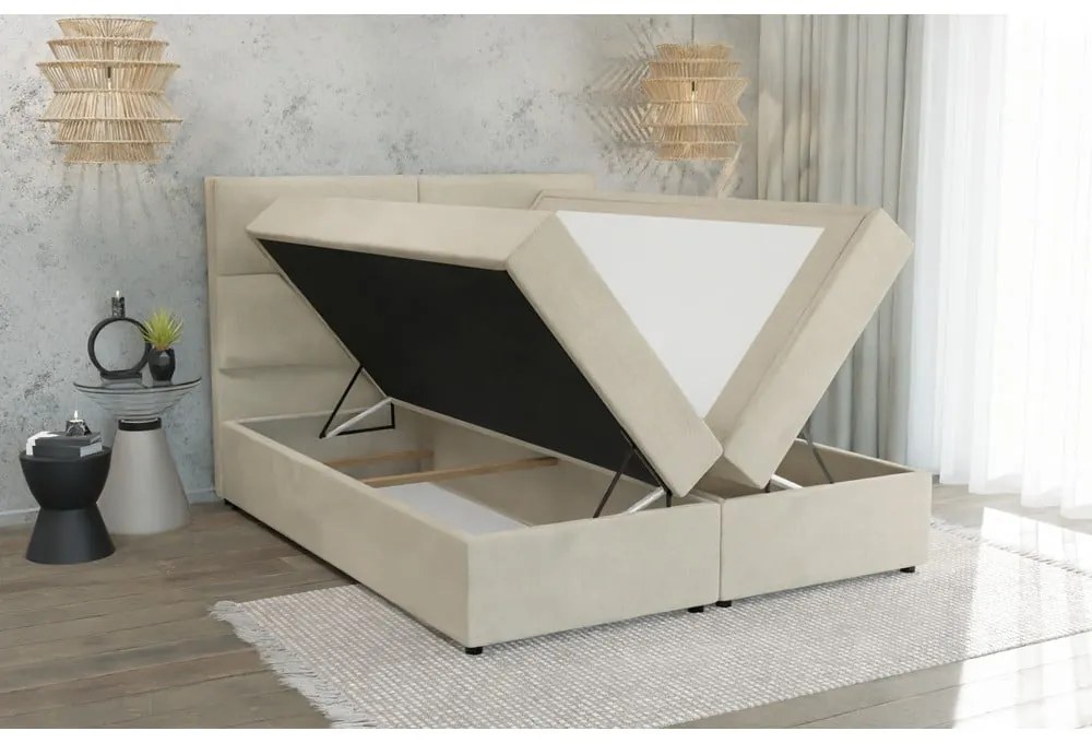 Béžová boxspring postel s úložným prostorem 200x200 cm Rico – Ropez