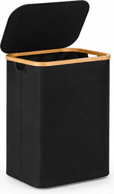 koš na prádlo, objem 100+ l, s víkem, 2 odnímatelné tašky, látka/bambus, 75x43x32 cm, černá/přírodní, Dekorino KP20260003