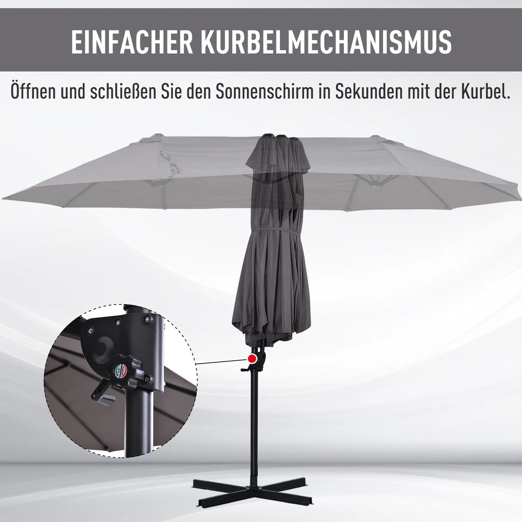 Outsunny dvojitý slunečník konzolový slunečník s kličkou Nastavitelný zahradní slunečník Slunečník kovový Tmavě šedá 440 x 270 x 250 cm | Aosom