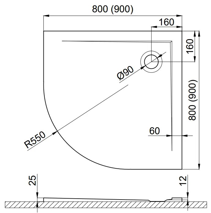 Polimat Perrito šedý beton čtvrtkruhová sprchová vanička, litý mramor Rozměr vaničky: 80x80cm