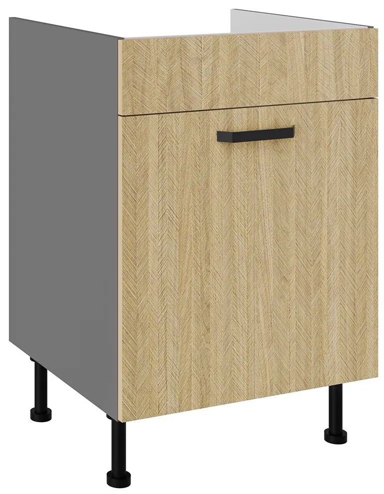 SCANDI sc | dolní skříňka 60 ZL 1S dřezová s výsuvem | 60 cm | PREMIUM BOX | šedá/rybí kost