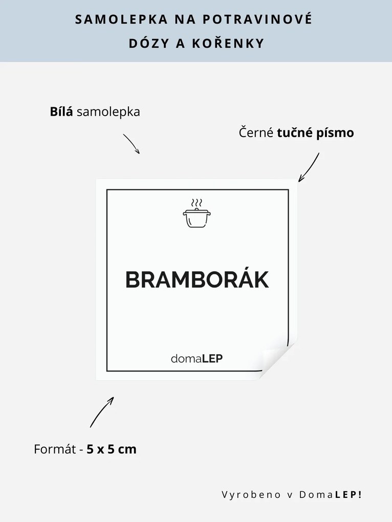 Samolepka na kořenky BRAMBORÁK bílá 5 × 5 cm tučné písmo