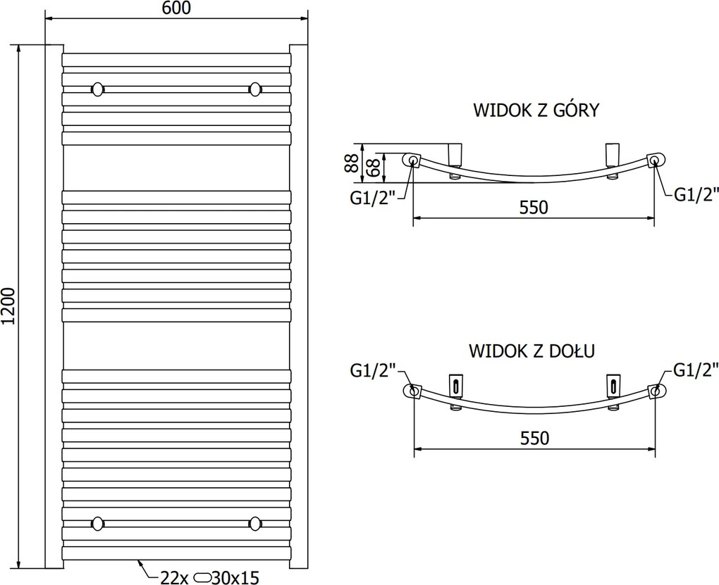 Mexen Helios, elektrické topné těleso 1200 x 600 mm, 600 W, zlatá lesklá, W103-1200-600-2600-50