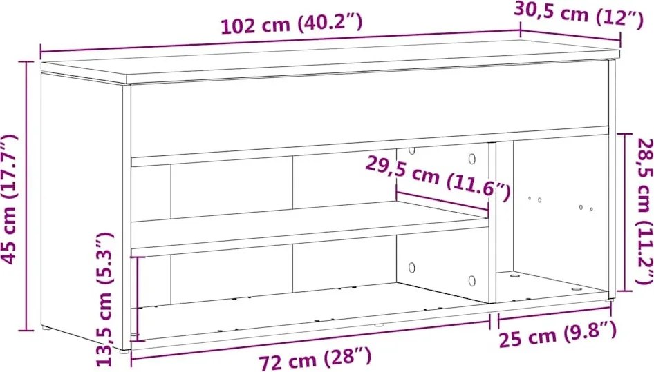 vidaXL Botník 102x30,5x45 cm kompozitní dřevo [859140] Barva: šedá sonoma