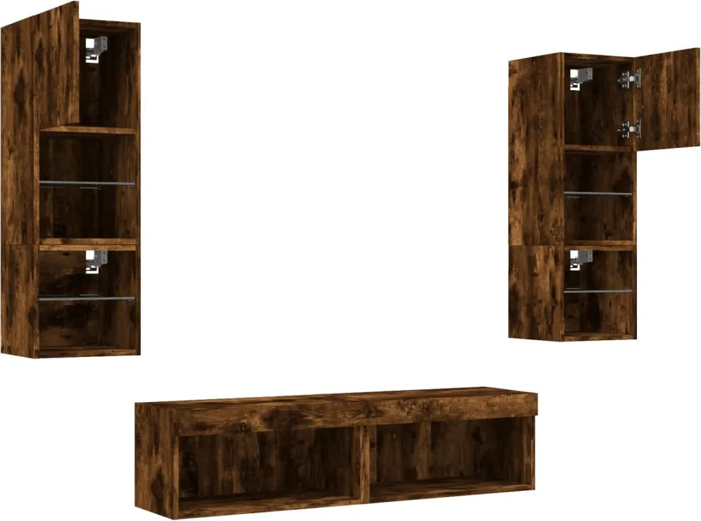 6dílná obývací stěna s LED kouřový dub kompozitní dřevo 3216619