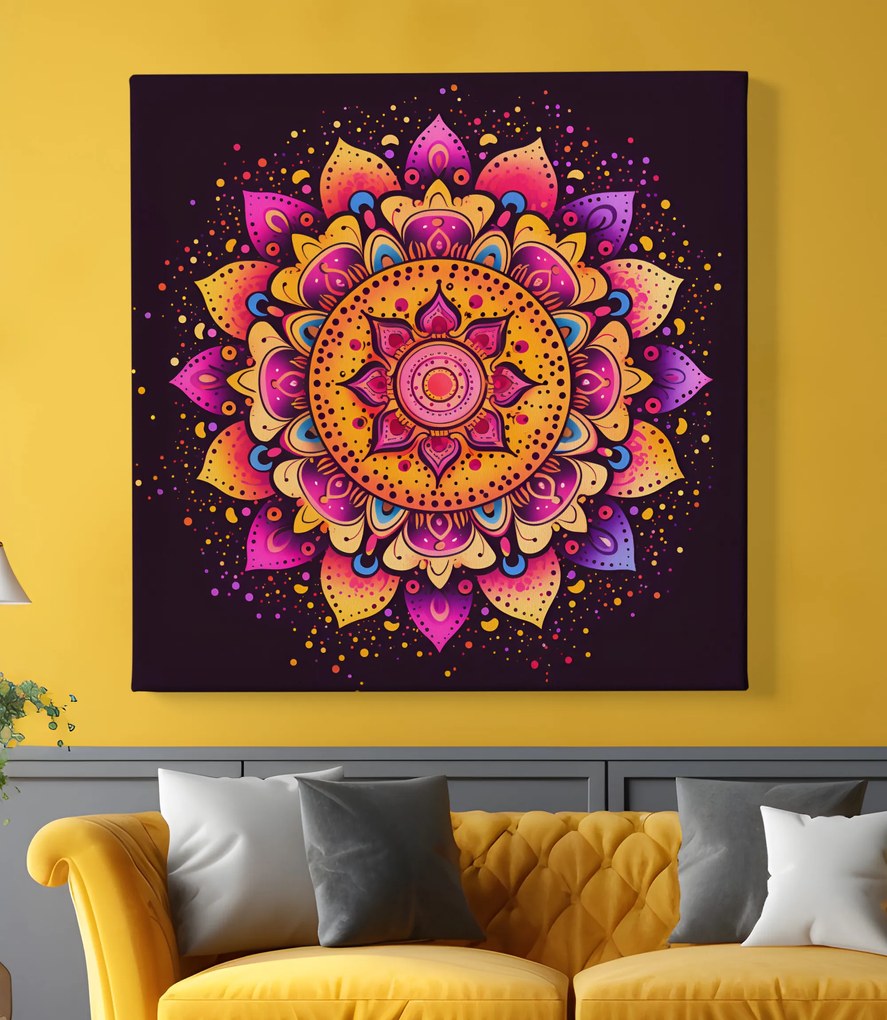 Obraz na plátně - Mandala magenta orange FeelHappy.cz Velikost obrazu: 140 x 140 cm