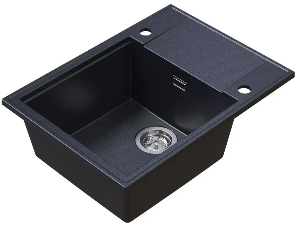 Sink Quality Sink55, kuchyňský granitový dřez 620x460x215 mm + chromový sifon, černá skvrnitá, SKQ-SINK.B.1KKO.X