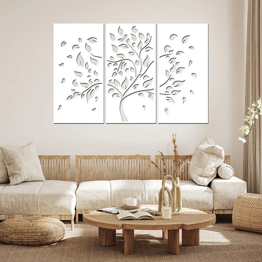 dřevo života 3 dílný dřevěný strom PODZIM Barevný vzor: Bílá, Rozměry (cm): 90x60