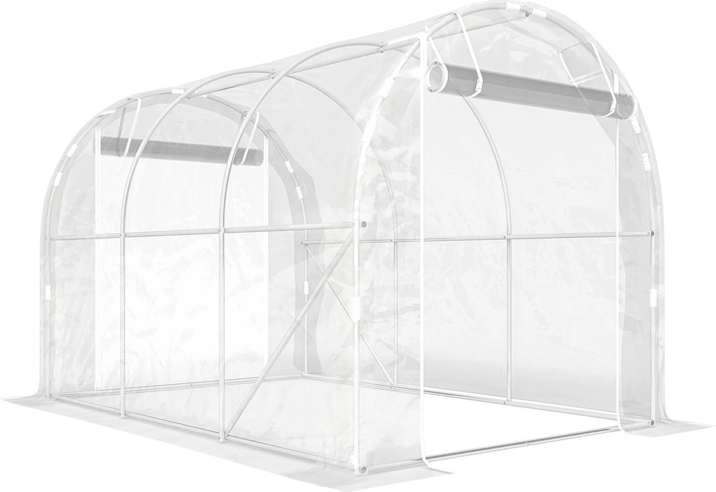 Outsunny Skleník Polytunnel, průchozí skleník s pozinkovaným ocelovým rámem a krytem z PE odolným proti UV záření, průhledný 84H-443V00CR