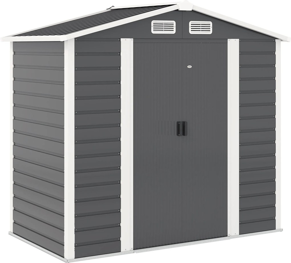 Zahradní domek Outsunny 2,36 m² 213x120x194 cm Exteriérové úložiště se zesíleným podstavcem (podlaha není součástí) Posuvné dveře s visacím zámkem a o