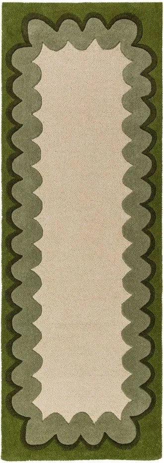 Zelený/v přírodní barvě ručně tkaný vlněný běhoun 80x230 cm Wiggle Wool – Flair Rugs