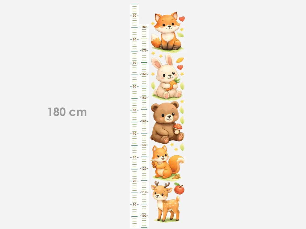 Metr lesní zvířátka textilní přelepitelné samolepky na zeď výška 160 cm