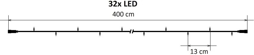 Hobby Line LED světelný řetěz, venkovní, 4 m, barevný, 32 diod, tmavě zelený kabel, IP44, prodlužovací