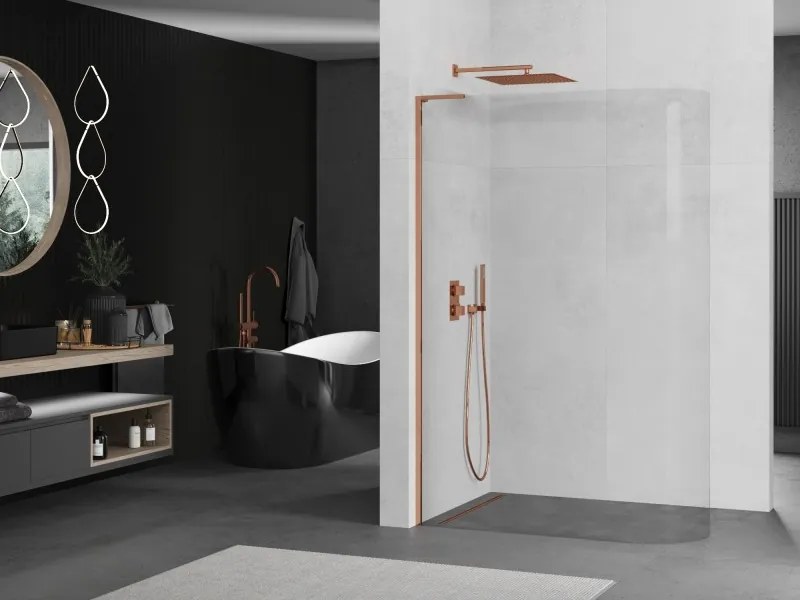 Mexen Kioto L, sprchová zástěna Walk-In 80 x 200 cm, 8mm čiré sklo, růžové zlato profil, 800-080-103-60-06