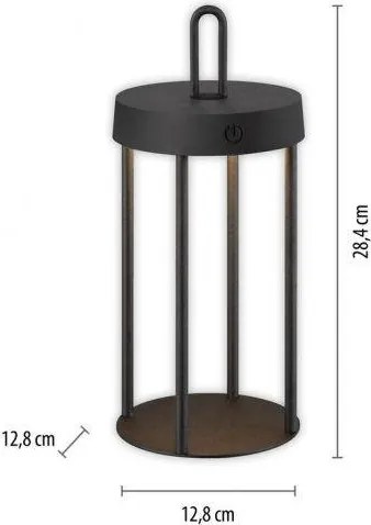 LD 19300-18 ANSELM LED stolní lampa na baterie černá 28cm dotykový stmívač IP44 zahradní svítidlo 2700K - JUST LIGHT