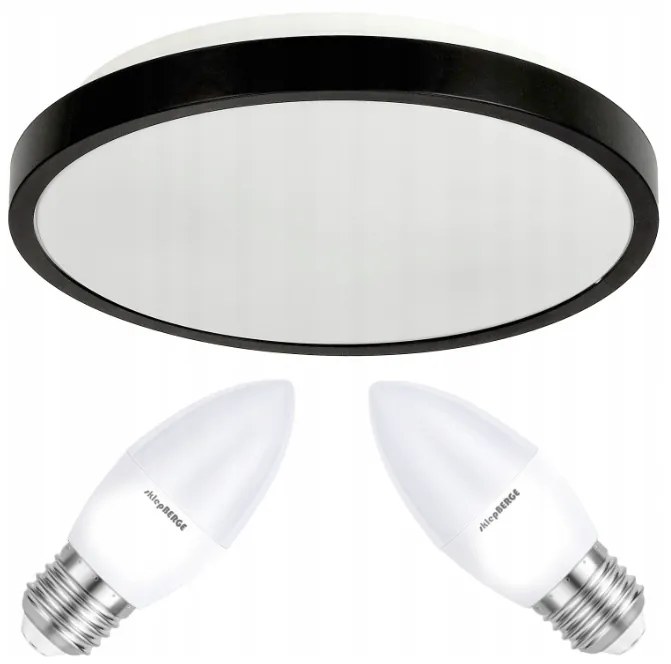BERGE Stropní LED svítidlo LARI-R BLACK - 2xE27 - IP20 + 2x E27 10W svíčka - neutrální bílá
