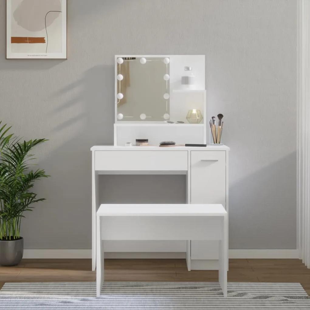 vidaXL Toaletní stolek sada s LED kompozitní dřevo [3114120] Barva: bílá s vysokým leskem