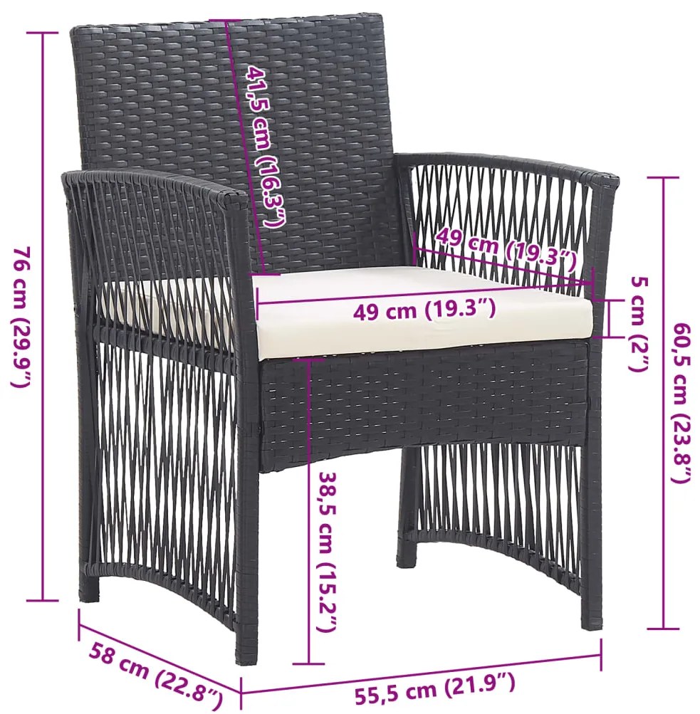 vidaXL Marketos Zahradní křesla s poduškami 2 ks černá polyratan