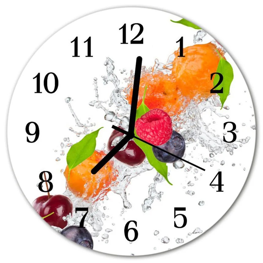 Nástenné skleněné hodiny ovoce fi 30 cm