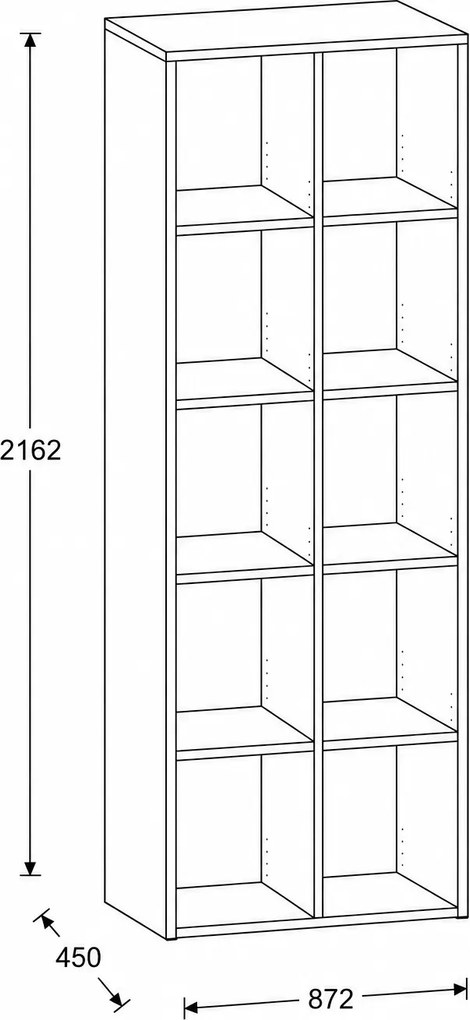 Regál FRAME, vysoký, 2 sloupce, 2162 x 872 x 450 mm, dub přírodní