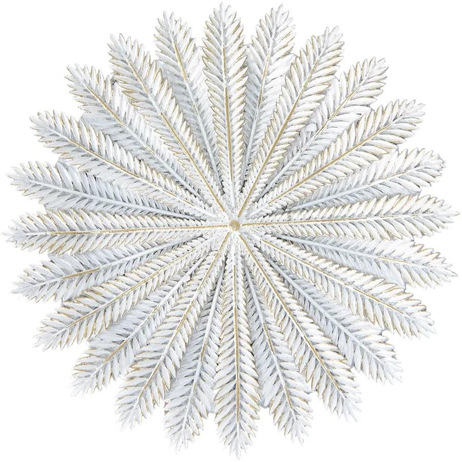 Bílý antik dekorační talířek s dekorem listů Spie - Ø 20*1 cm