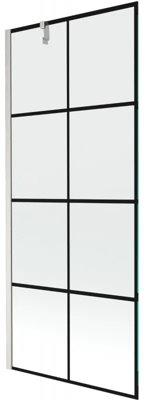 Mexen Next, 1-křídlová vanová zástěna 80 x 150 cm, 6mm čiré sklo - černý vzor, ocelová, 895-080-000-00-77-97