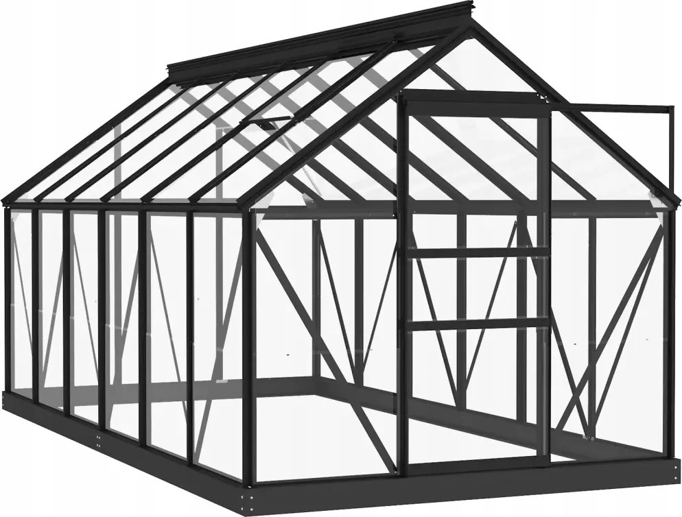 vidaXL Skleník ze skla, antracitová barva, 155 x 298 x 191 cm, hliník