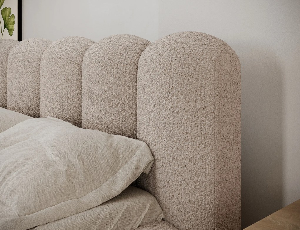 Postel Oloroso 180x200 s kovovým roštem a úložným prostorem, béžové bouclé