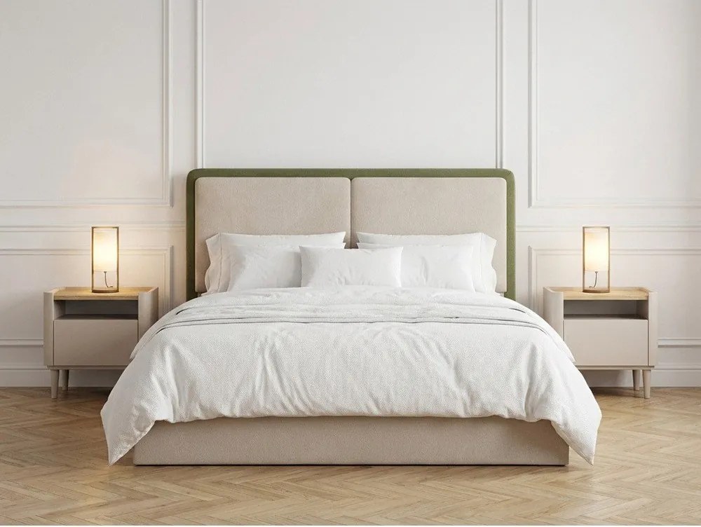 Zelená/béžová čalouněná dvoulůžková postel s úložným prostorem s roštem 160x200 cm Mara – Bobochic Paris