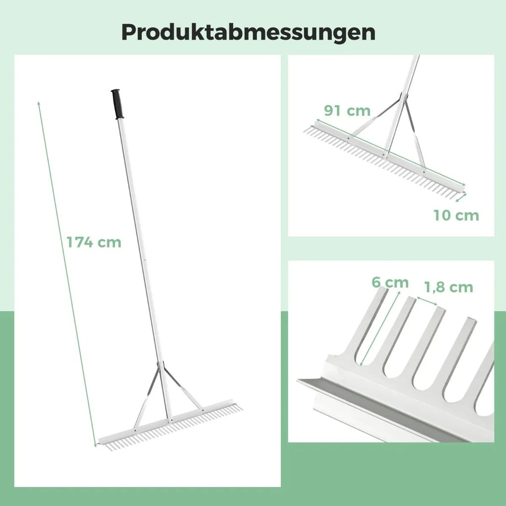 Costway Zahradní hrábě vyrobené z hliníku s 91 cm širokou hrací hlavou, stříbro