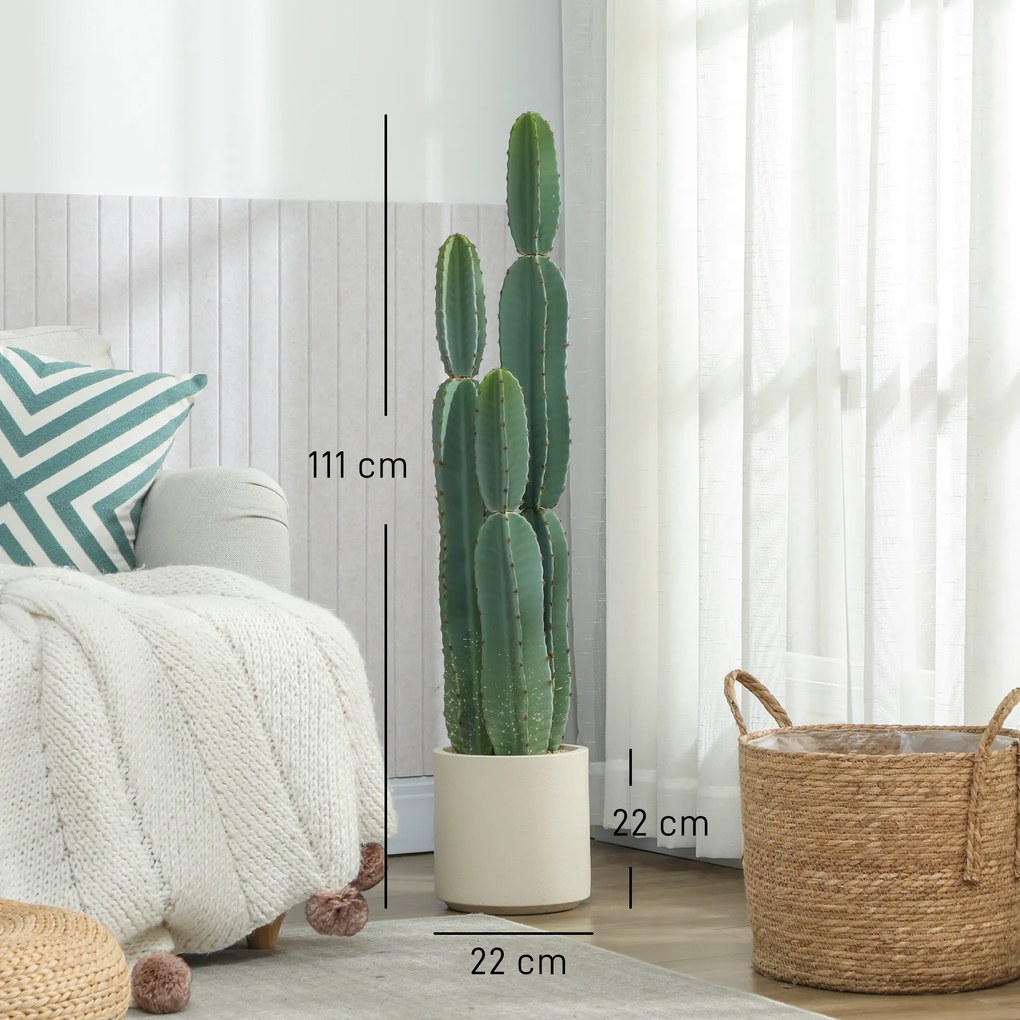 HOMCOM umělý kaktus v květináči 111 cm — realistická velká pokojová rostlina do obývacího pokoje, ložnice, kanceláře i na terasu