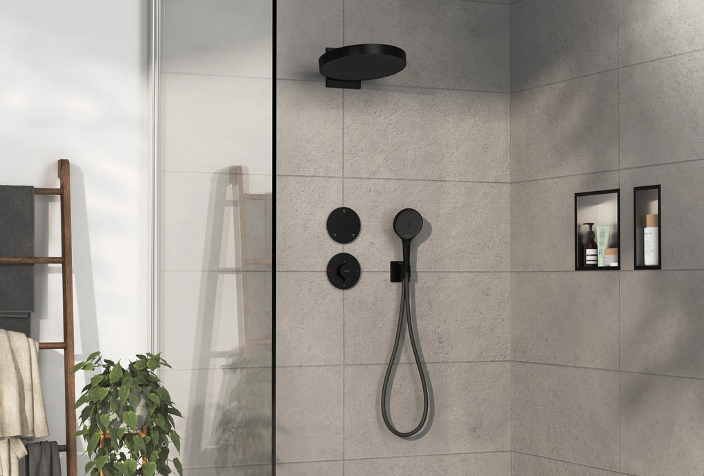 Hansgrohe ShowerSelect Comfort S, termostat pod omítku pro 1 spotřebič a další výtok, černá matná, HAN-15562670