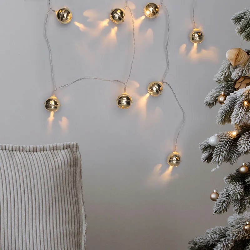 SOLIGHT LED vánoční řetěz rolničky, 10x LED, zlatá, 1,5m, 2x AA