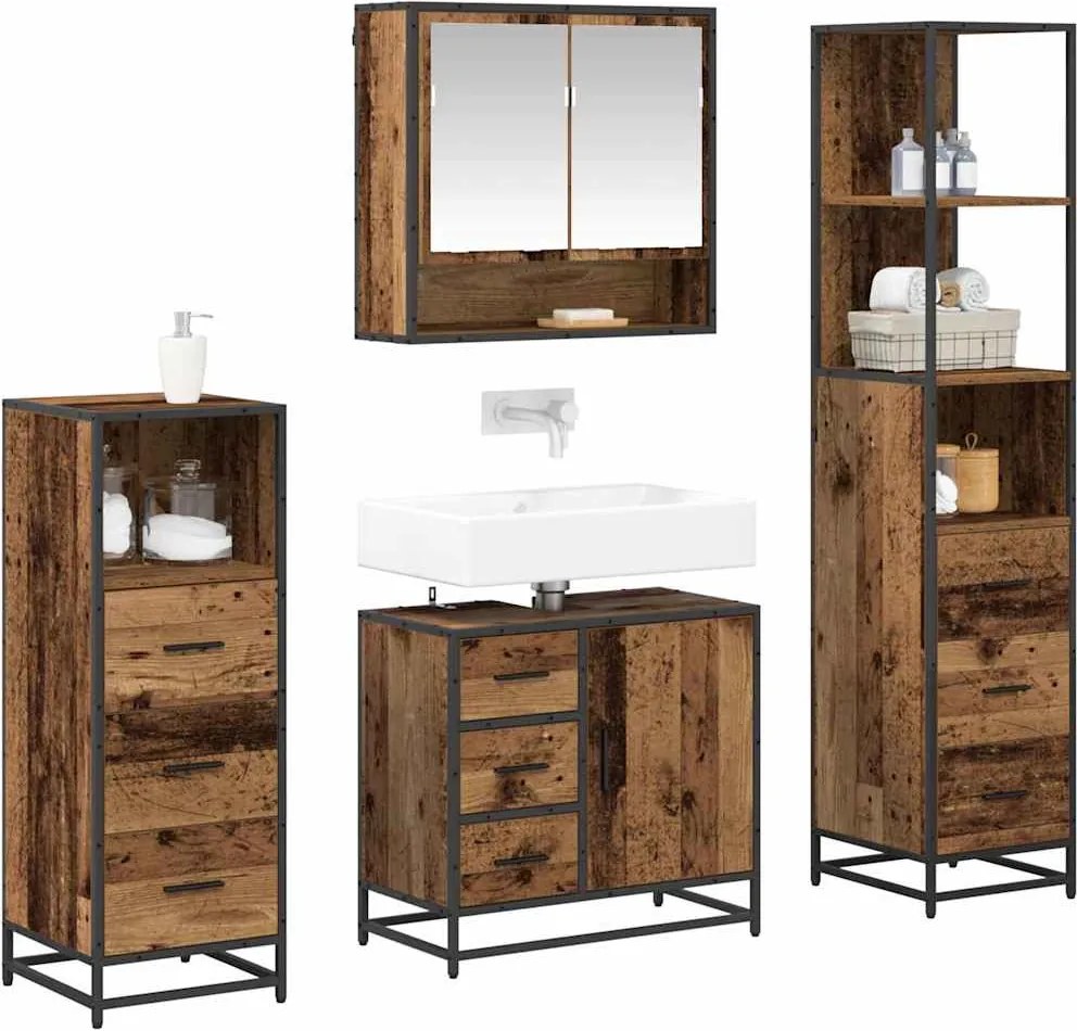Sada koupelnového nábytku 4 ks Staré dřevo 65 x 33 x 60 cm 3402497
