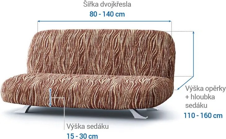 Bielastické potahy UNIVERSO NOVÉ žíhané hnědé dvojkřeslo s dřevěnými rukojeťmi (š. 80 - 140 cm)