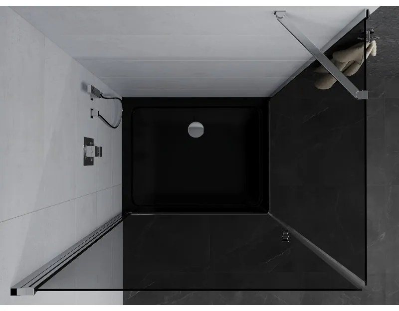 Mexen Pretoria sprchový kout s otočnými dveřmi 90 x 100 cm, grafitově černá, Chromovaná + vanička do sprchového kouta Flat, Čern