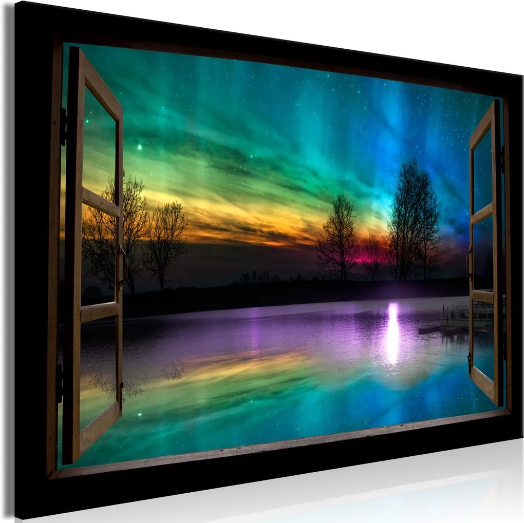 3D obraz okno na magické jezero + háčky, hřebíčky ZDARMA Velikost (šířka x výška): 90x60 cm