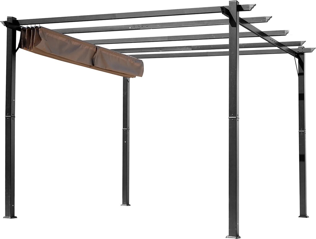 Outsunny Pergola s nastavitelnou plachtou 3 x 4 m, zahradní slunečník, hliníkový ochranný kryt na terasu, šedá+hnědá | Aosom