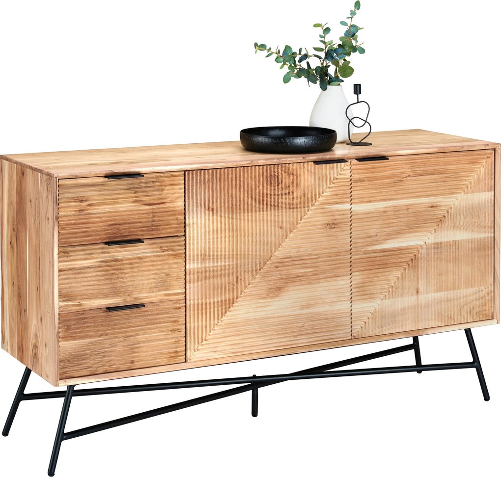 XXXLutz ŠIROKÁ KOMODA, akácie, černá, barvy akácie, 145/80/45 cm Ambia Home - Komody na nožičkách - 001630018201