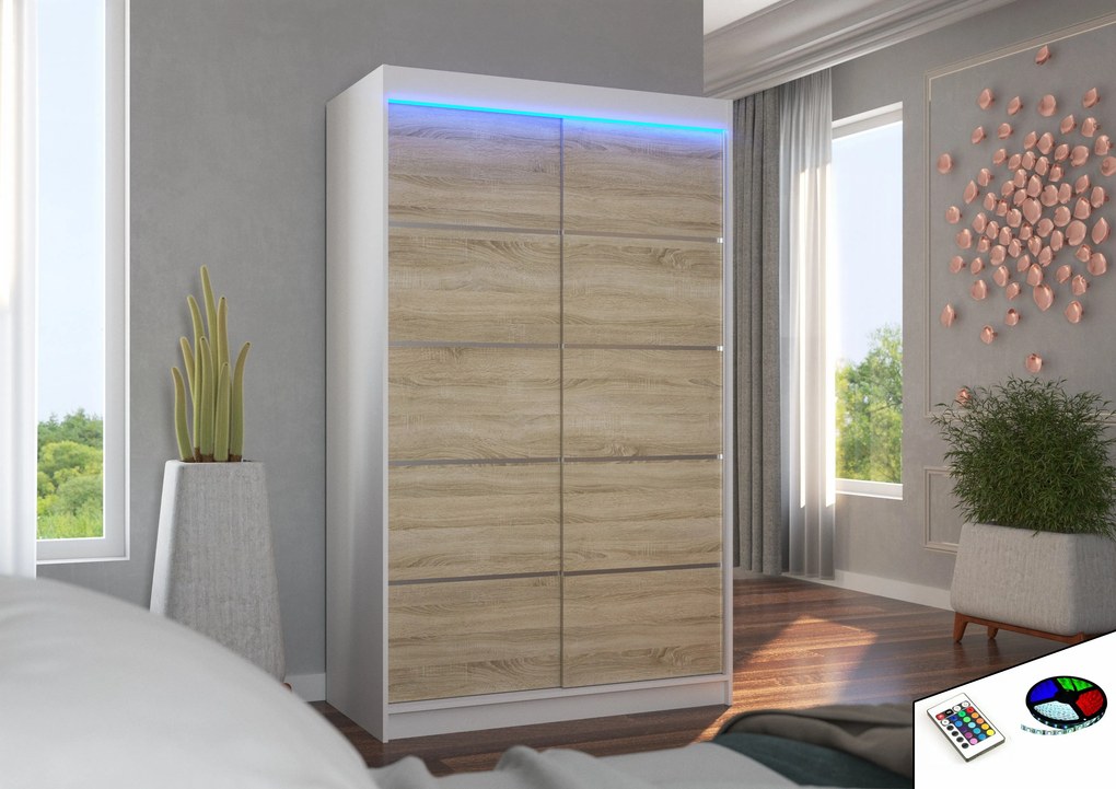ADRK Furniture Posuvná skříň s LED osvětlením BENISSO 120 ADRK-SW-BEN-WS-120+L